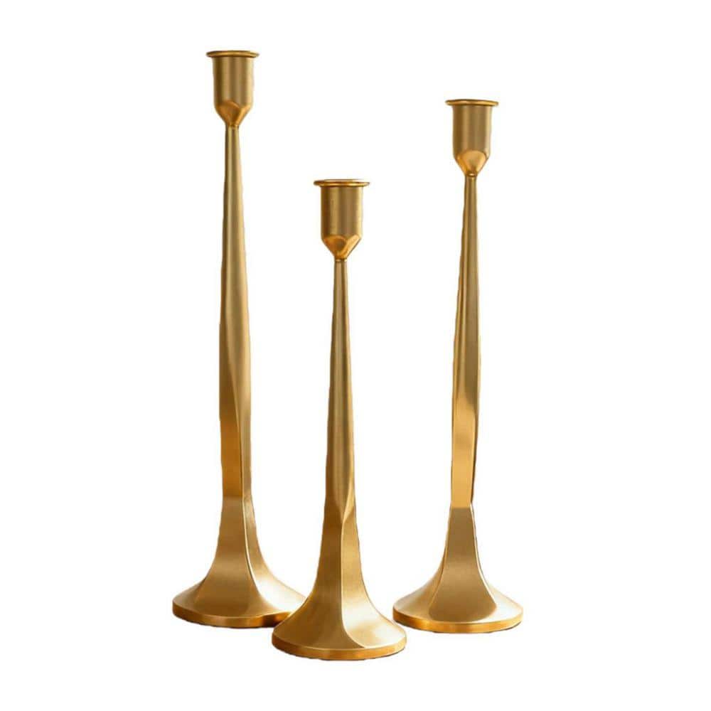 Iron Taper Candle Holder Set of 3, 12 in. 14 in. 15.5 in. Gold Tall ...