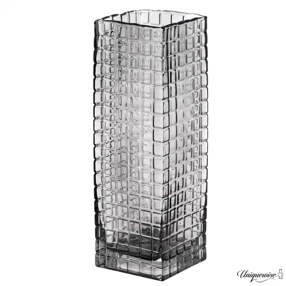 Uniquewise 12 in. Square Frosted Gray Glass Table Vase - A Timeless ...