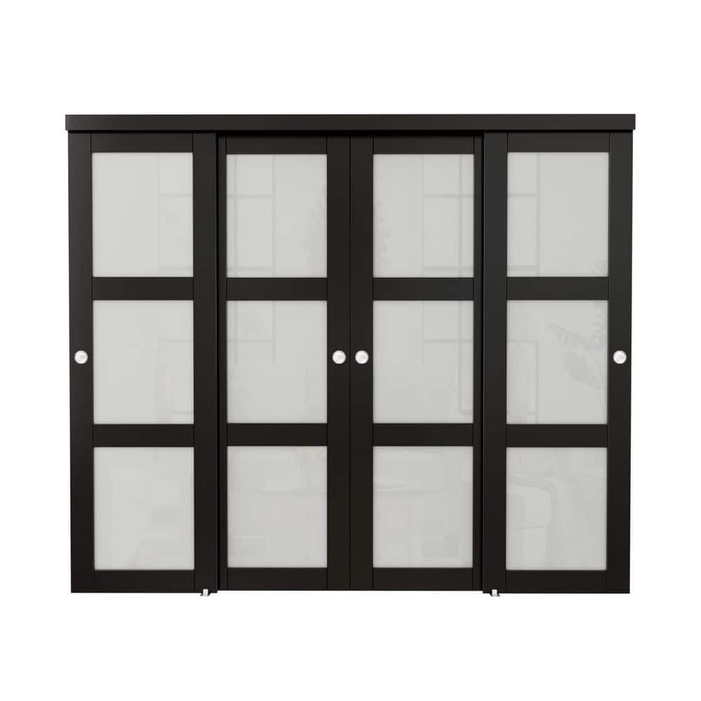Reviews for EH PUERTA 96 in. x 80 in. 3-Lites Frosted Glass MDF Black ...