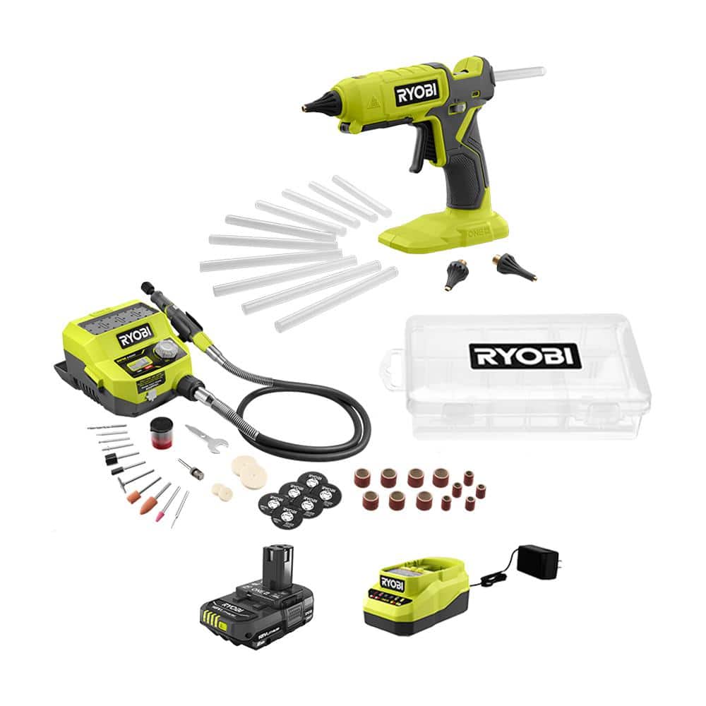 RYOBI ONE+ 18V Cordless 2- Tool Combo Kit with Rotary Tool Station ...