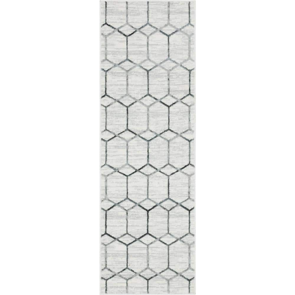 Unique Loom Matrix Trellis Tile Ivory 3 ft. x 10 ft. Runner Rug 3148913 ...