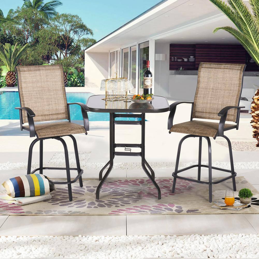 SUNMTHINK 3-Piece Metal Outdoor Bar Set with Bar Height Swivel Hign ...