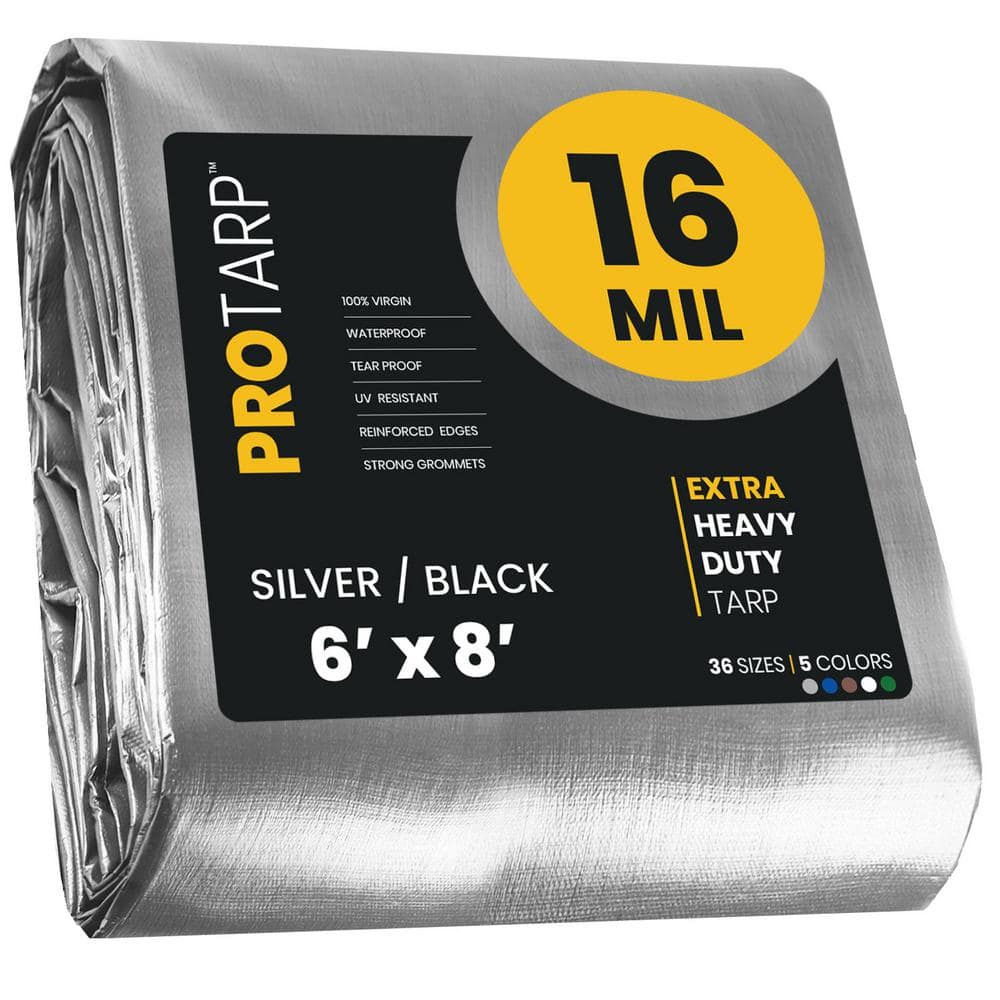 PROTARP 6 ft. x 8 ft. Silver/Black 16 Mil Heavy Duty Polyethylene Tarp ...