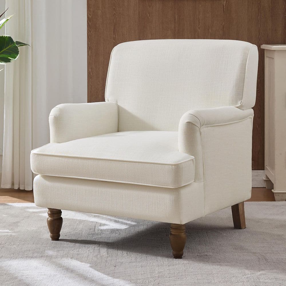 Harper & Bright Designs Modern Cream(White) Linen Upholstered Accent ...