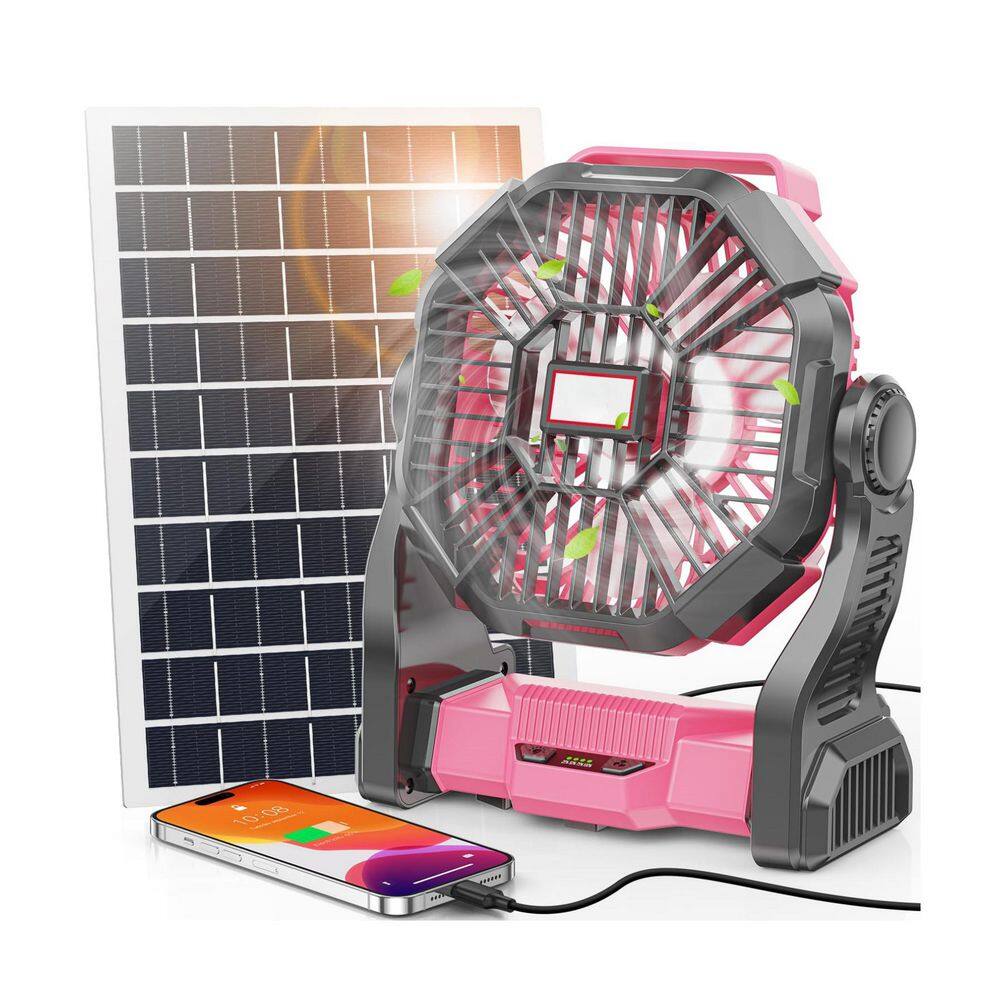phyfalip 10W Solar Panel Rechargeable Camping Fan with LED Lantern, 9 ...