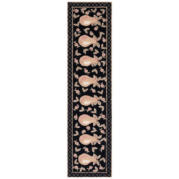 SAFAVIEH Chelsea 3 ft. x 10 ft. Black Diamond Border Fruit Runner Rug ...