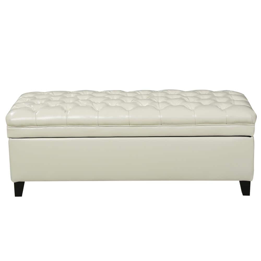 Noble House Juliana Tufted Ivory PU Leather Storage Bench 7748 - The ...