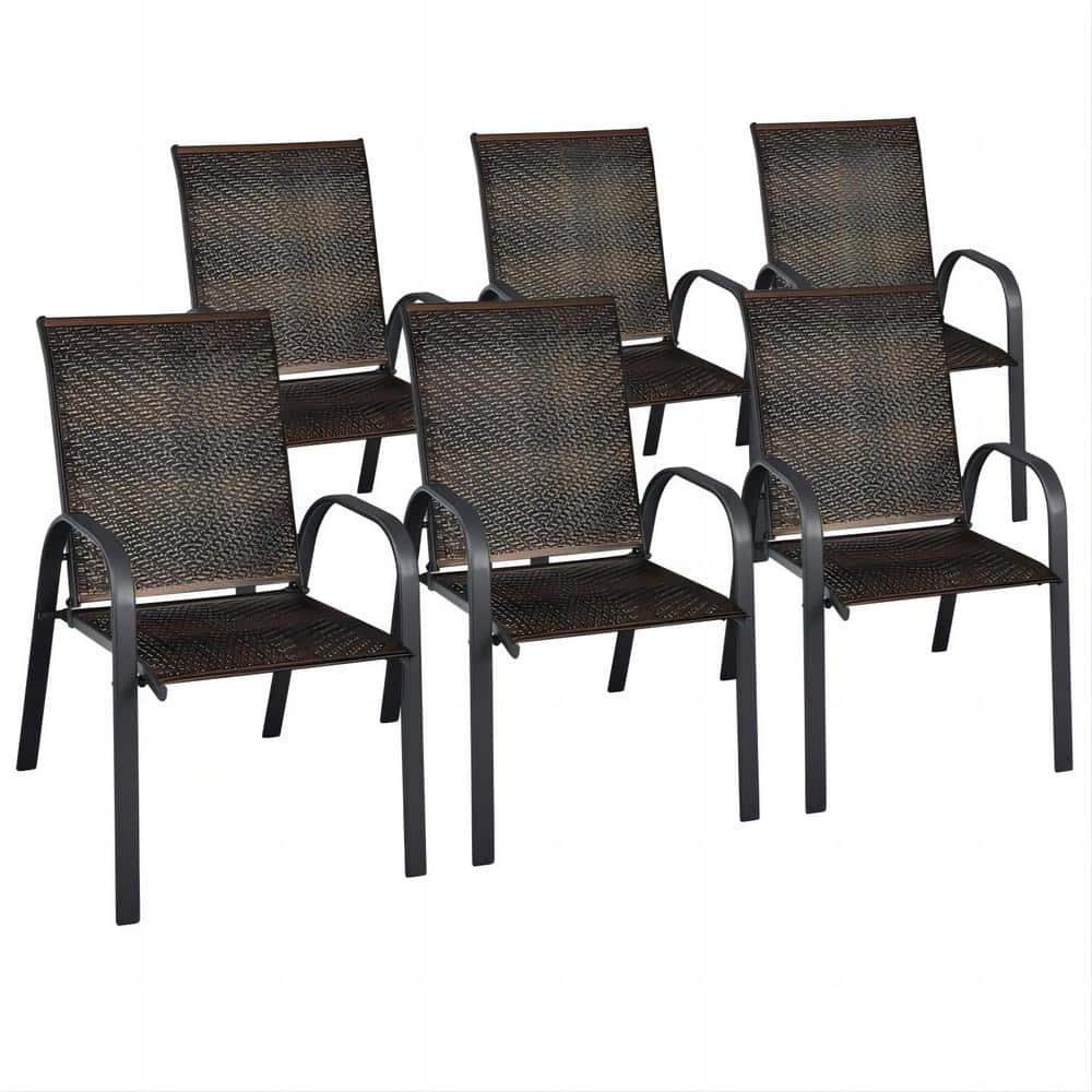 WELLFOR Stackable Steel Frame Outdoor Dining Chair Set in Mix Brown Set ...