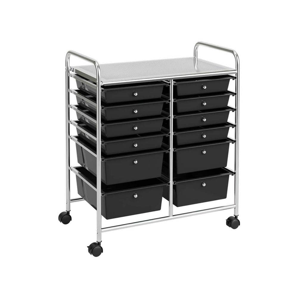 HONEY JOY 12-Drawers Plastic Rolling Storage Cart with Organizer Top in ...