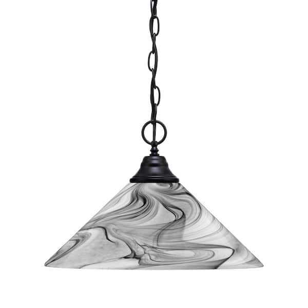 Kingston 100-Watt 1 Light Matte Black Finish Shaded Pendant Light with ...