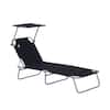 Black Outdoor Adjustable Folding Lounge Chair, Tanning Chair with Sun ...