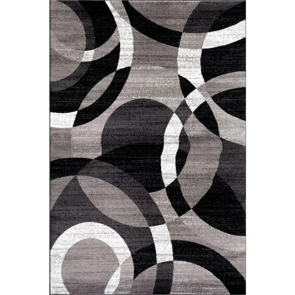 Contemporary Modern Circles Gray 6 ft. x 9 ft. Area Rug Abstract 105 ...