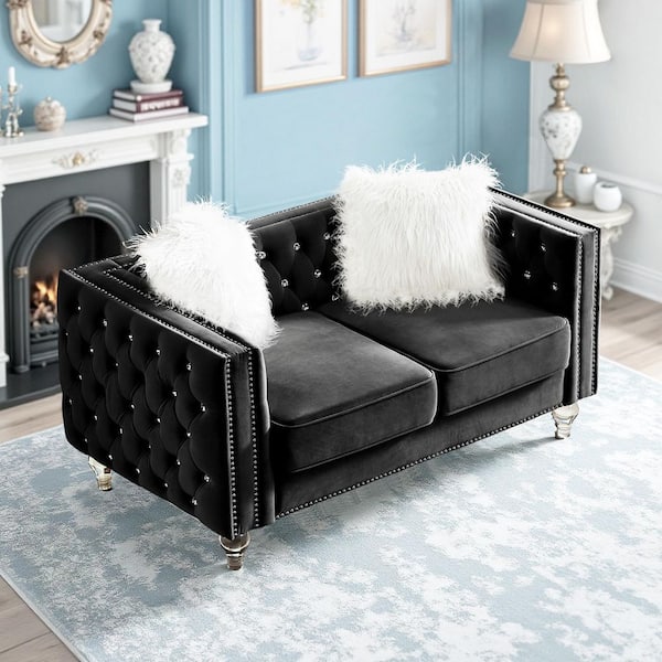 WONDER COMFORT 60 in. Velvet 2-Seater Crystal Tufted Button Backrest ...