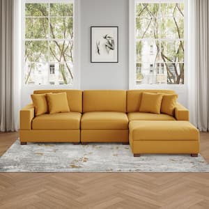 Uixe 118 in. Square Arm 3-Piece Corduroy Upholstered L-Shaped Sectional ...