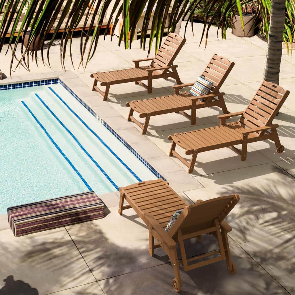 LUE BONA Hampton Teak Patio Plastic Outdoor Chaise Lounge Chair with ...
