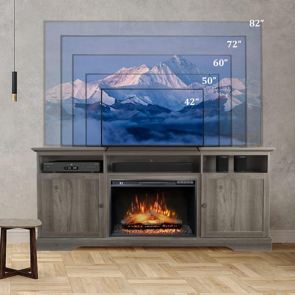 72 in. Fireplace TV Stand Adjustbable Flame Brightness Freestanding Light Brown