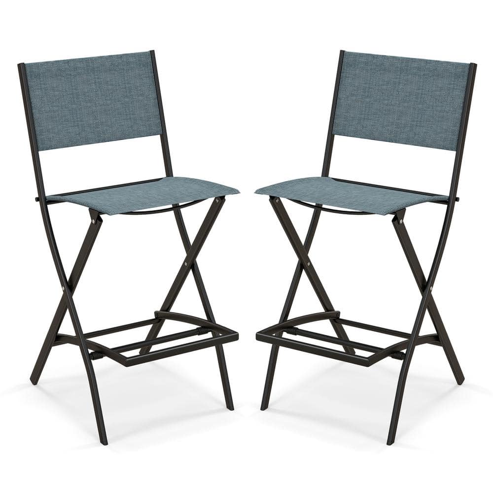 HONEY JOY Blue Counter Height Folding Bar Chairs with Back and Footrest ...