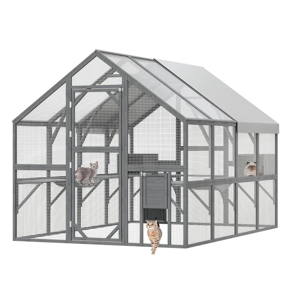 FUFU&GAGA 57.2sq.ft Large Wooden Outdoor Cat House, Cat Run Enclosure ...