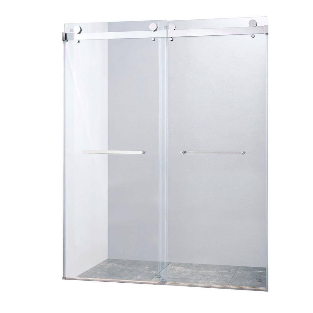 JimsMaison 60 in. W x 75 in. H Sliding Frameless Shower Door in Chrome Finish with Tempered ...