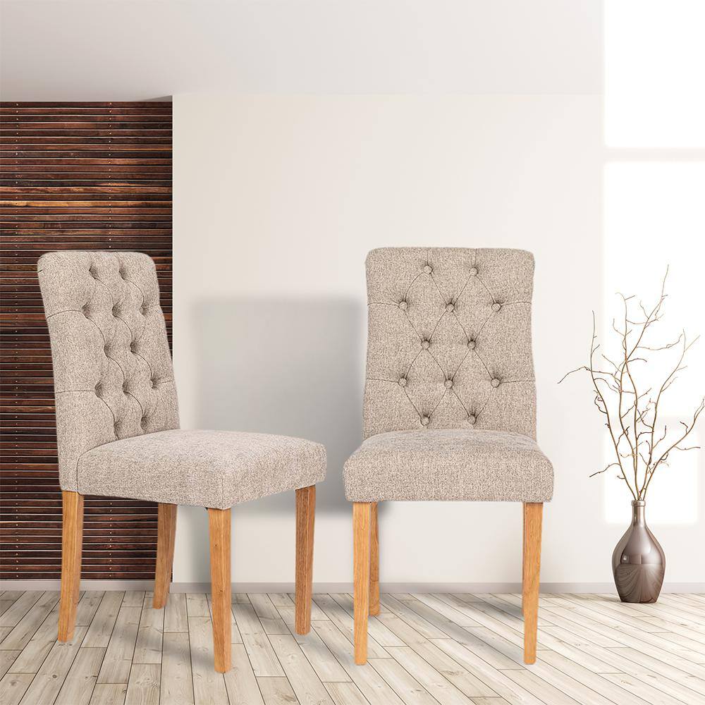 Homy Casa Lucetta Beige Upholstered Tufted Hight Back Solid Wood Legs ...