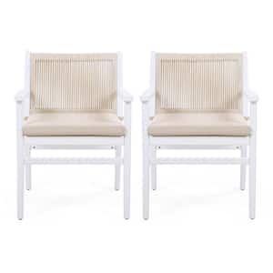 Acacia Wood Outdoor Patio Dining Chairs, Armchairs with Rope Design ...