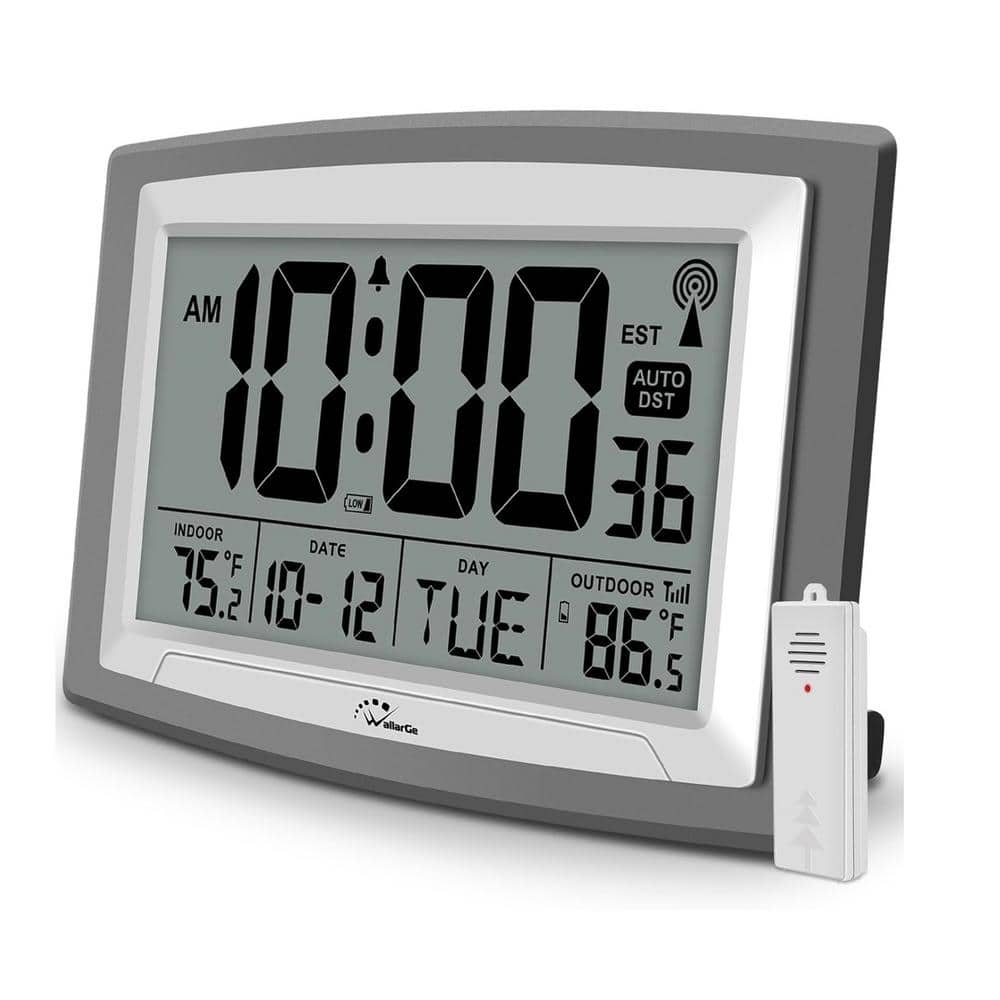 Afoxsos 12.5 in. Grey Digital Thermoplastic Atomic Clock with Indoor ...