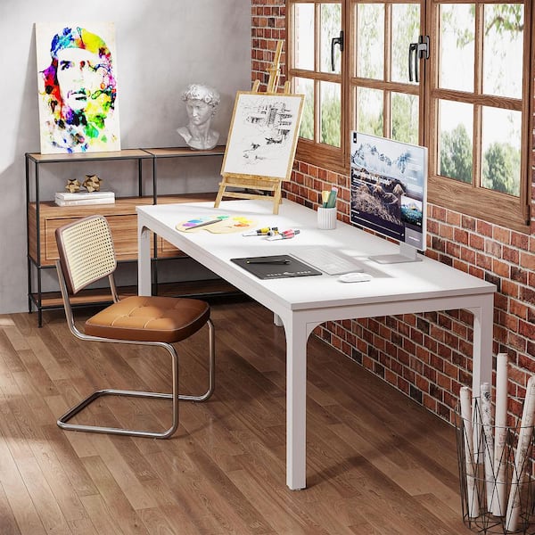 BYBLIGHT Moroni 78.7 in. Rectangle White Wooden Extra Long Computer Desk 2 Person Desk Workstation with Metal Frame BB YS0097HY CT The Home Depot