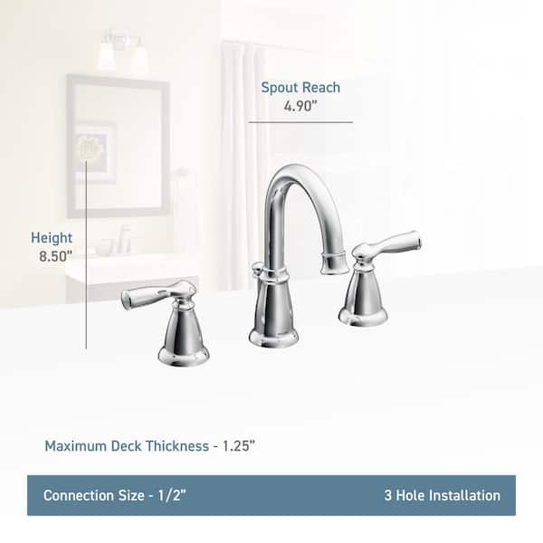 MOEN Banbury 8 in. Widespread Double Handle High Arc Bathroom Faucet in Chrome (Valve Included ...
