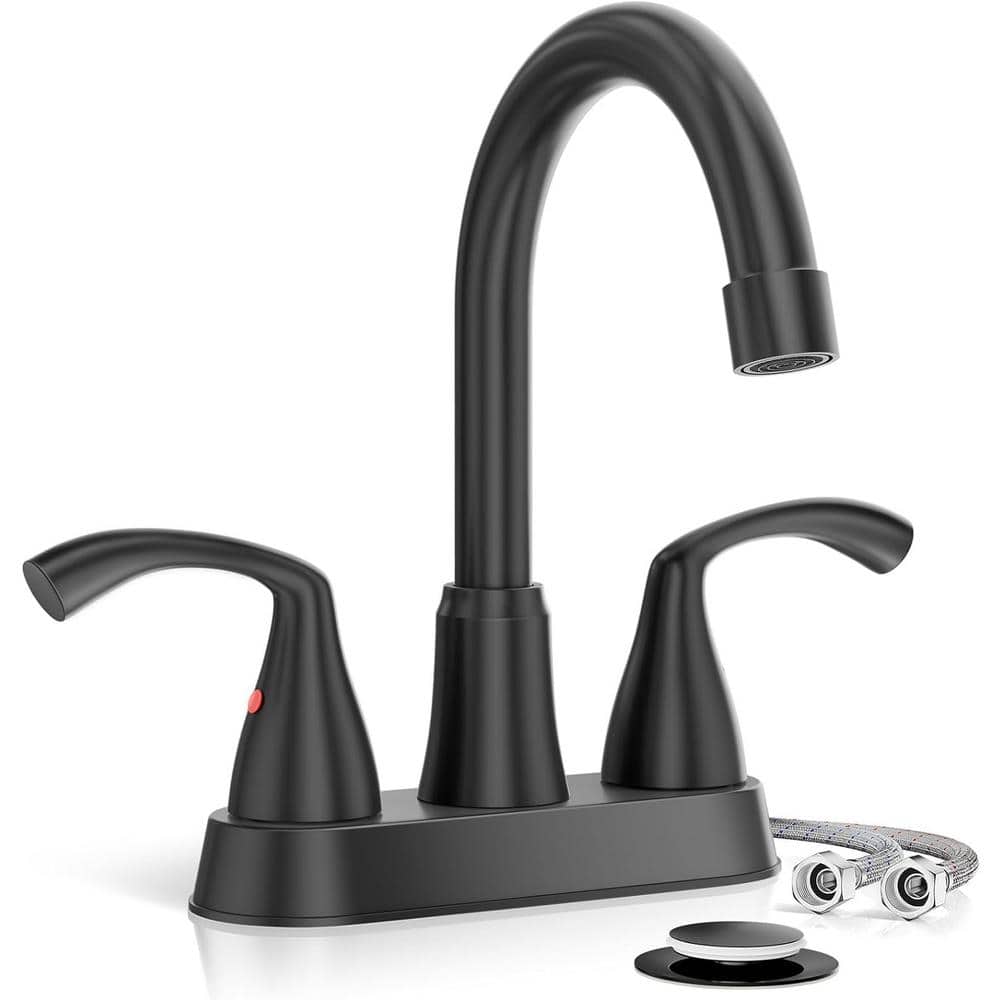 Phiestina Matte Black 4 Inch 2 or 3 Hole Brushed Nickel Bathroom Sink Faucet RV Swivel 2 Handle ...