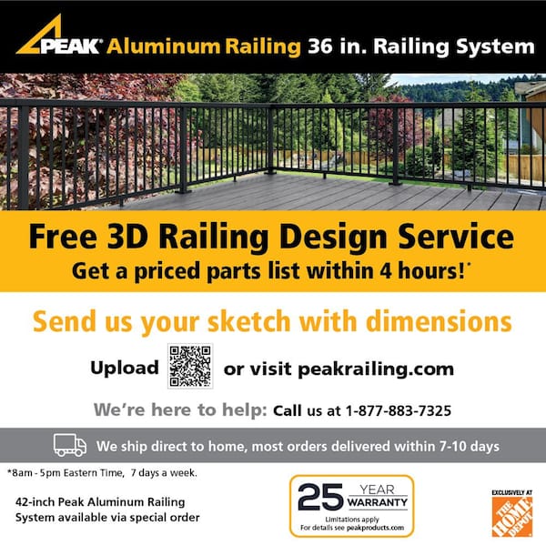 PEAK Aluminum Railing 40 in. H x 4-11/16 in. W Matte Black Aluminum ...