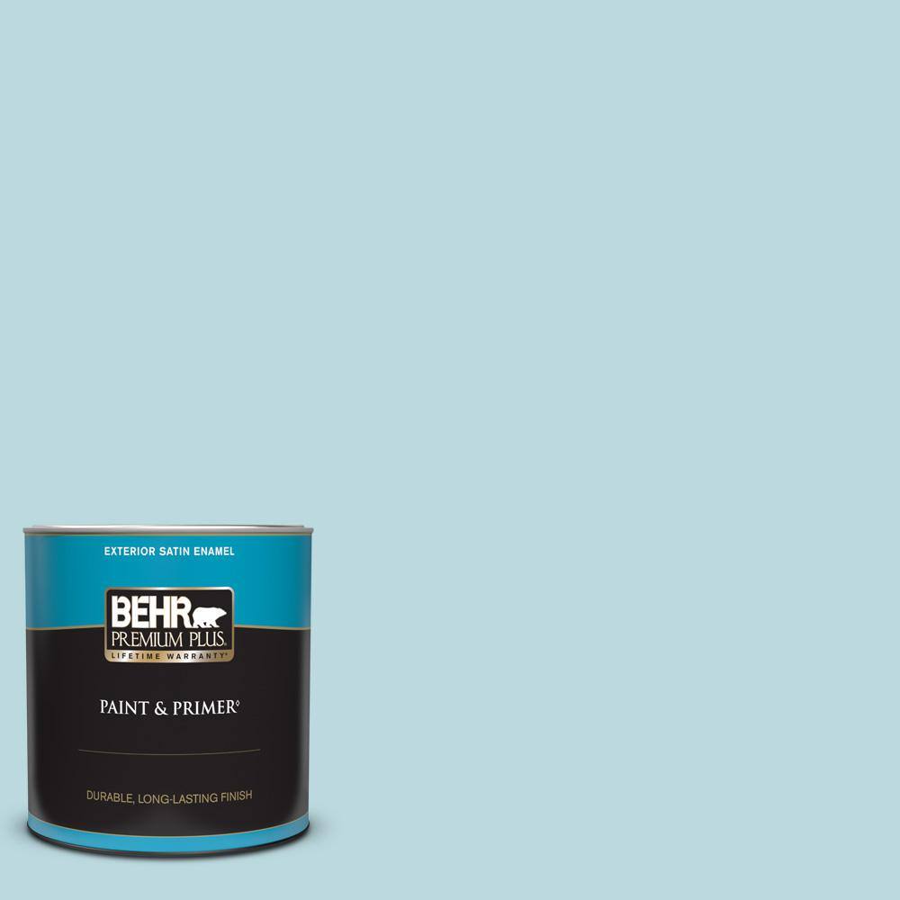 BEHR PREMIUM PLUS 1 qt. #S460-1 Air Blue Satin Enamel Exterior Paint ...