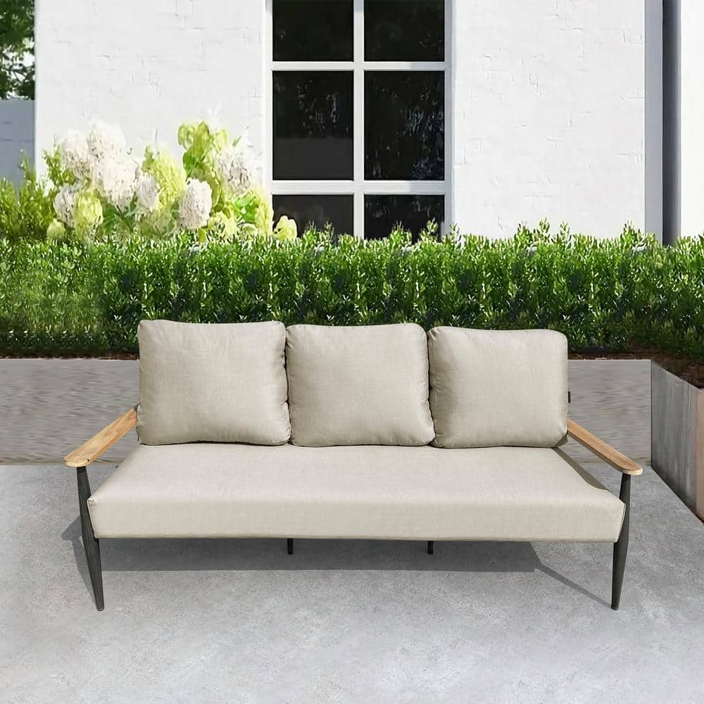 HiGreen Outdoor Manbo Wicker Aluminum Outdoor Sofa Couch with Acrylic ...