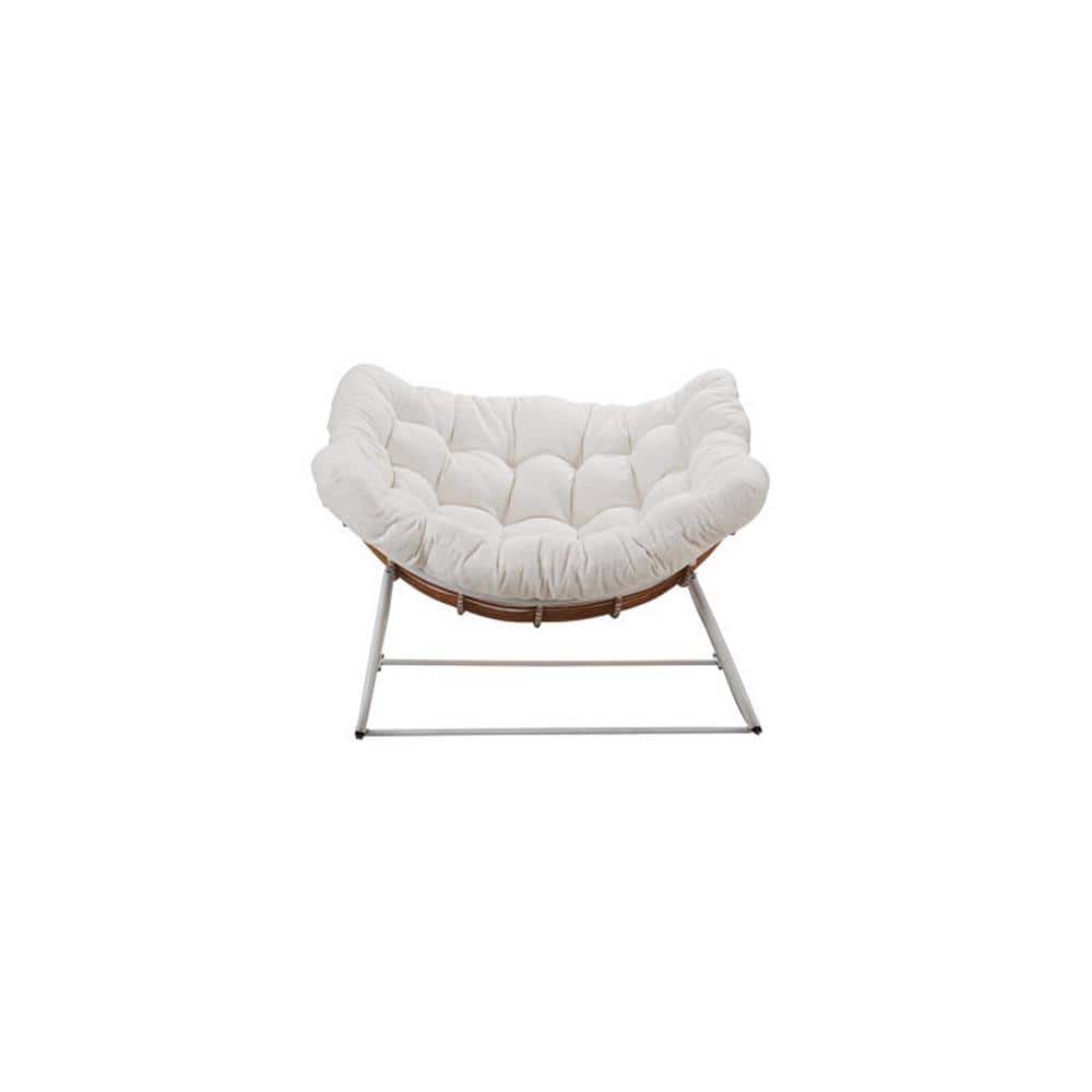 Zeus & Ruta White Metal Outdoor Rocking Chair with White Cushions (1 ...