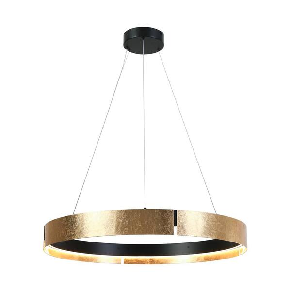 Zevni Modern 1-Light Round Integrated LED Chandeliers with Gold Foil ...