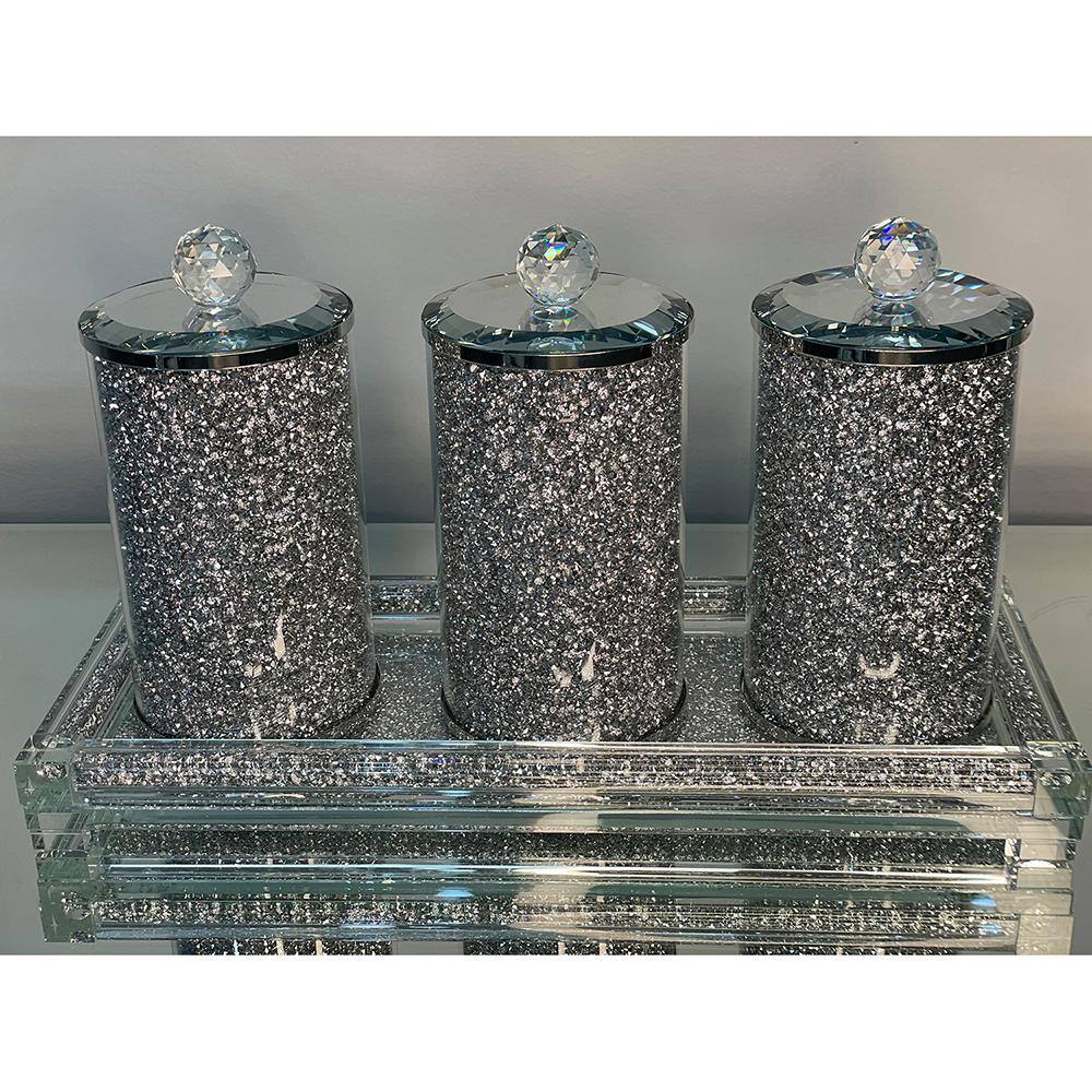 3-Piece Silver Kitchen Glass Canisters Set with Tray in Gift Box SF ...