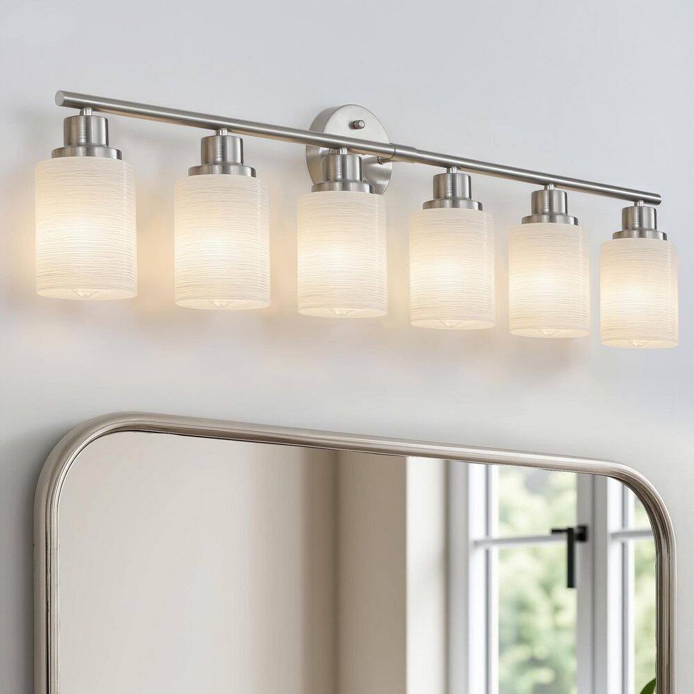 Jushua 38.6 in. W 6-Light Silver Brushed Nickel LED Vanity Light Wall ...