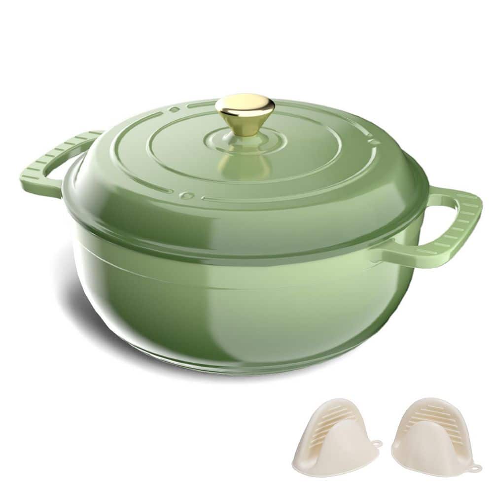 Karl home 6 qt. Enameled Cast Iron Round Dutch Oven in Green with Lid ...