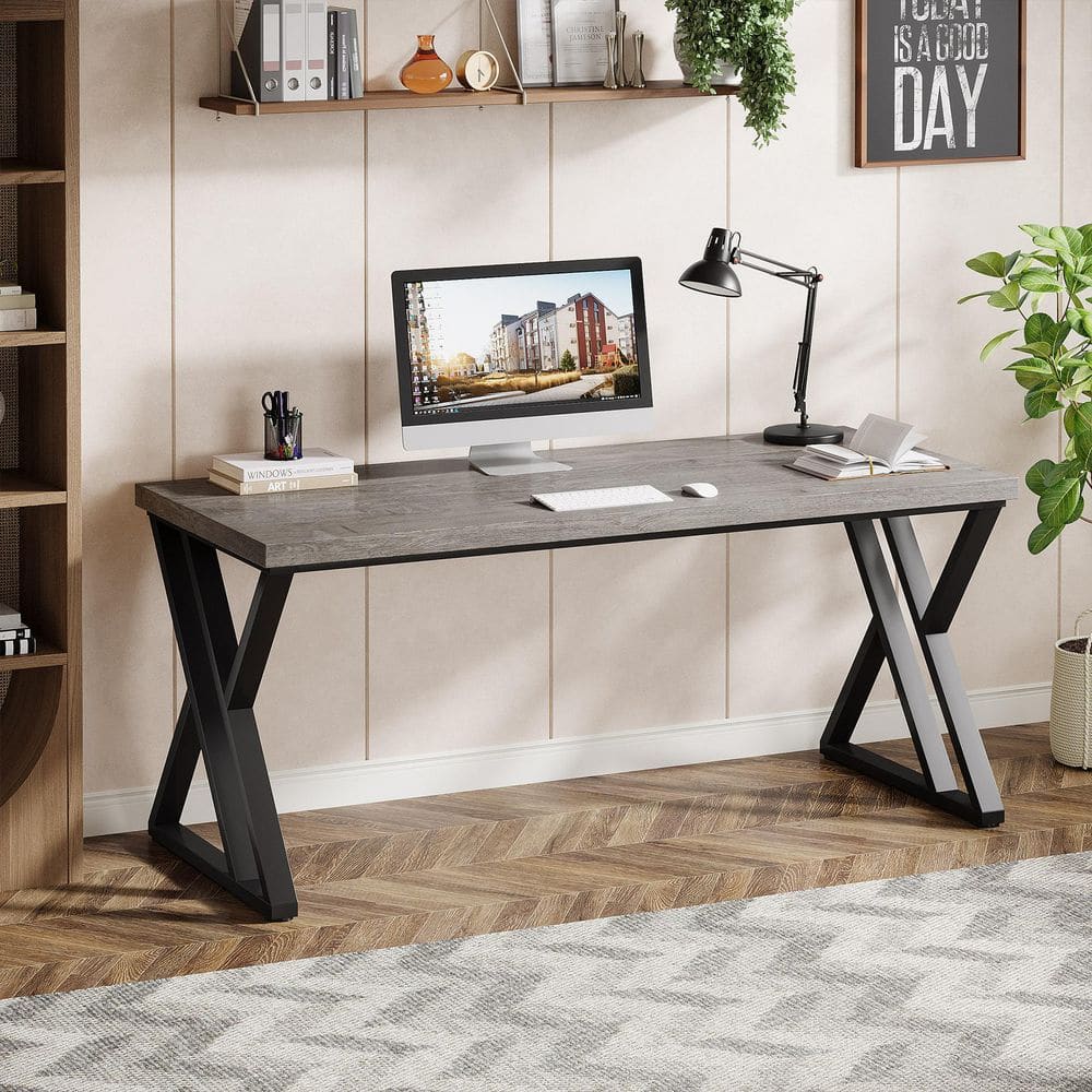 TRIBESIGNS WAY TO ORIGIN 55 in. Rectangular Gray Wood Computer Desk ...