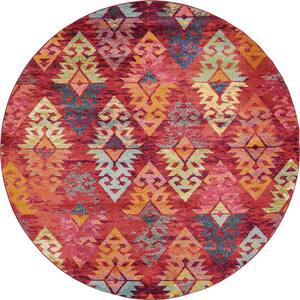 StyleWell Sedona Desert Rust Red/Multi-Color 3 ft. Round Global Area ...