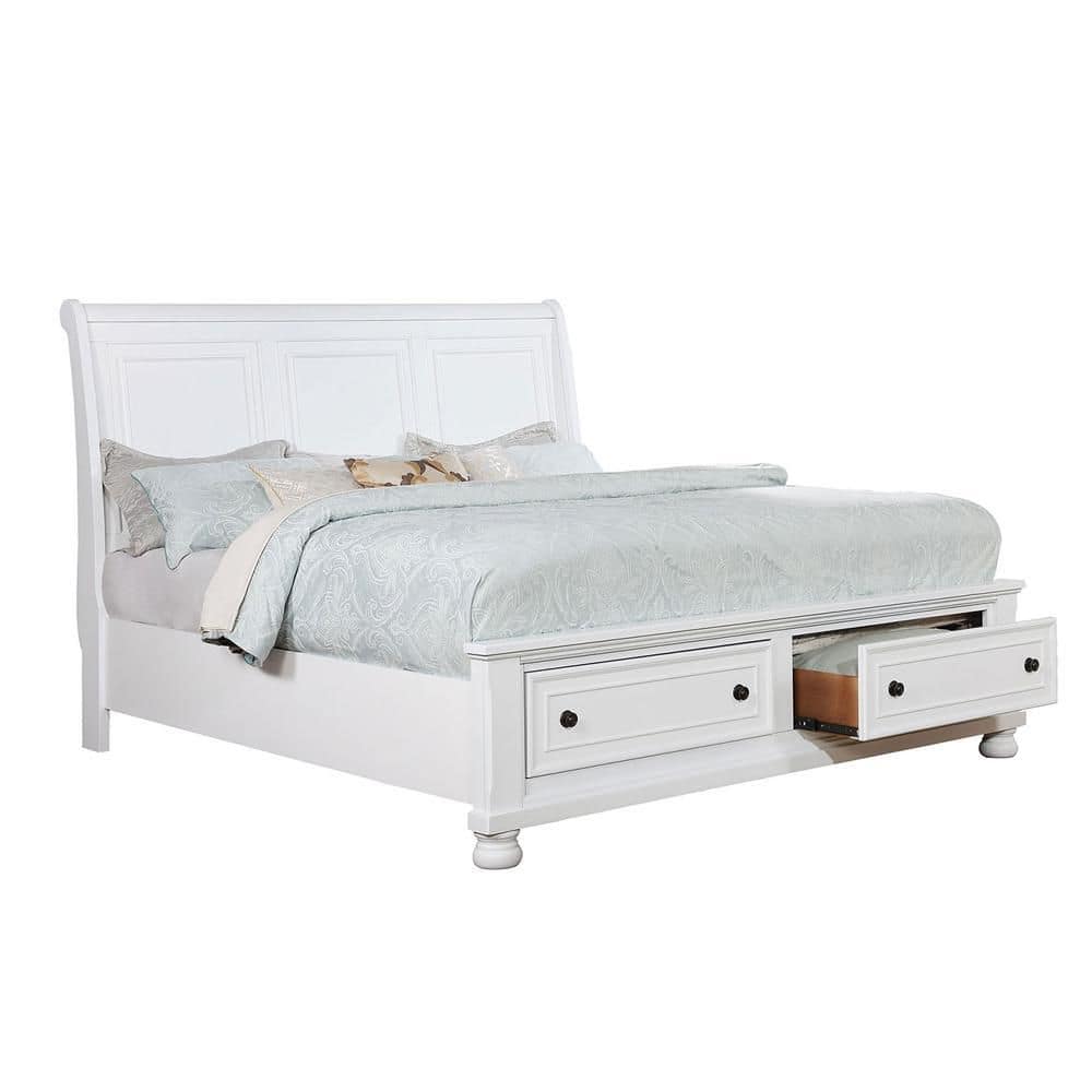 Cyra White Wood Frame King Platform Bed AD1365WH-EK-BED - The Home Depot