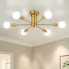 LWYTJO Theis 22 in. 6-Light Gold Semi Flush Mount Sputnik Chandelier Linear Ceiling Mount Light ...