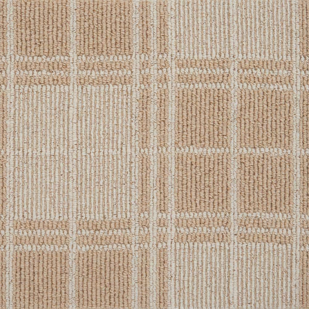 Natural Harmony Checkerboard Flax/Ivory Beige 12 ft. 27 oz. Wool ...