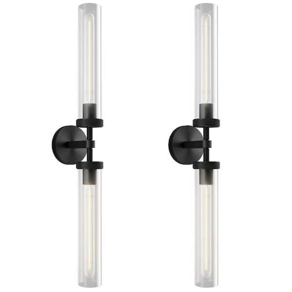 YUYI 30 in. 2-Light Black Wall Sconce Modern Wall Light with Double ...