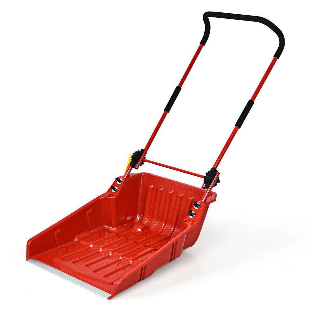 WELLFOR 58 in. Metal Handle Plastic Blade Snow Shovel in Red OP-HGY ...