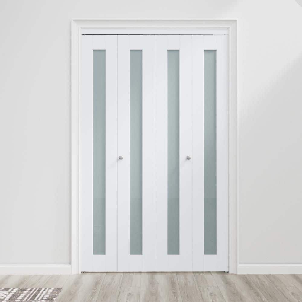 ARK DESIGN 70 in. x 78 in. 1-Lite Frosted Glass Solid Core White ...