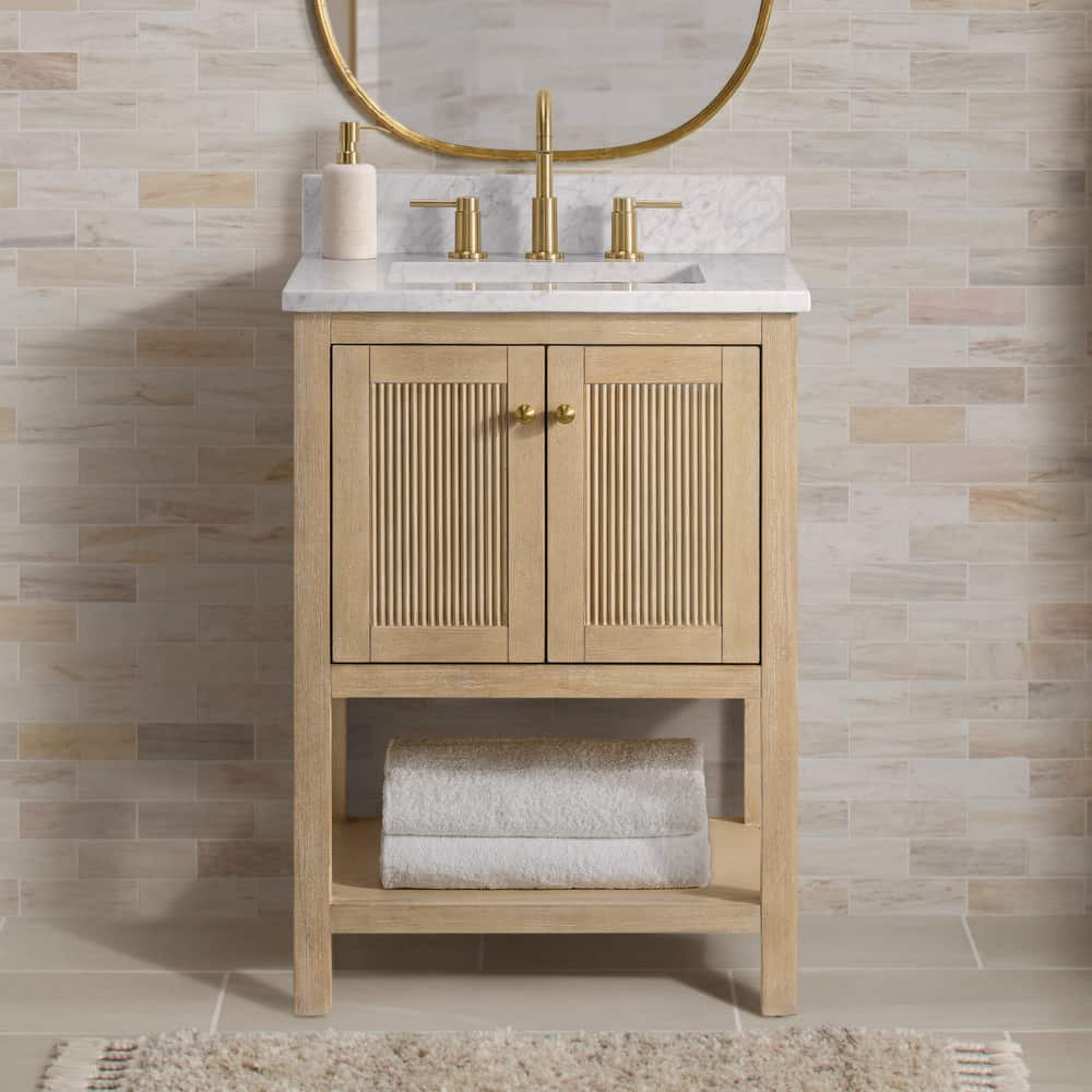 Home Decorators Collection Arcott 25 in. Single Sink Fluted Natural ...
