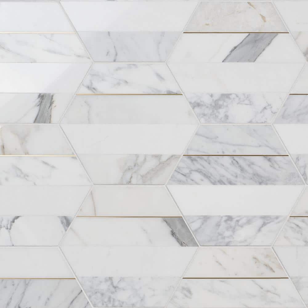 Ivy Hill Tile Hepburn White 2.5 in. x 0.39 in. Polished Marble and ...