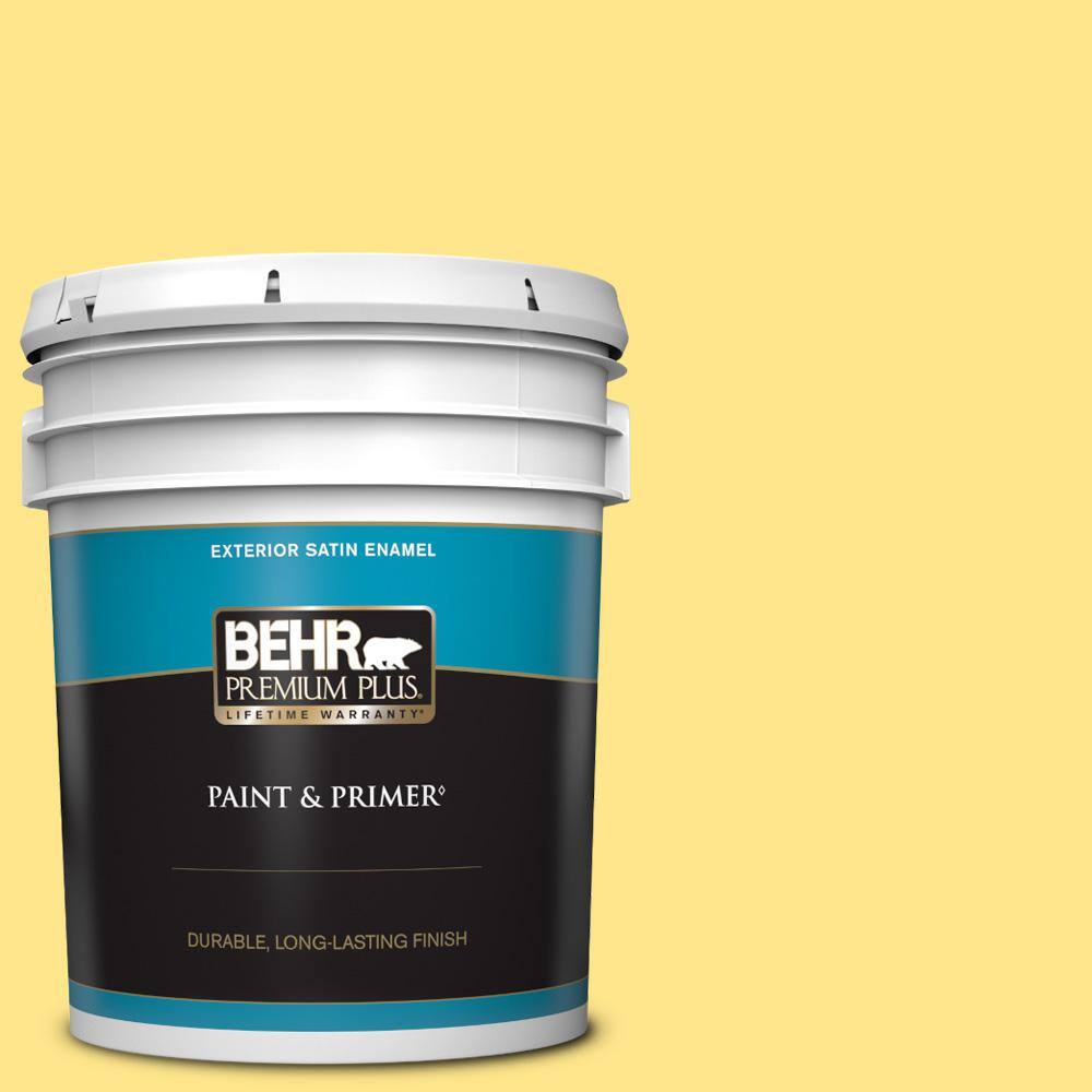 BEHR PREMIUM PLUS 5 gal. #370A-3 Bicycle Yellow Satin Enamel Exterior ...