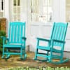 LUE BONA Aruba blue Plastic Adirondack Outdoor Rocking Chair with High ...