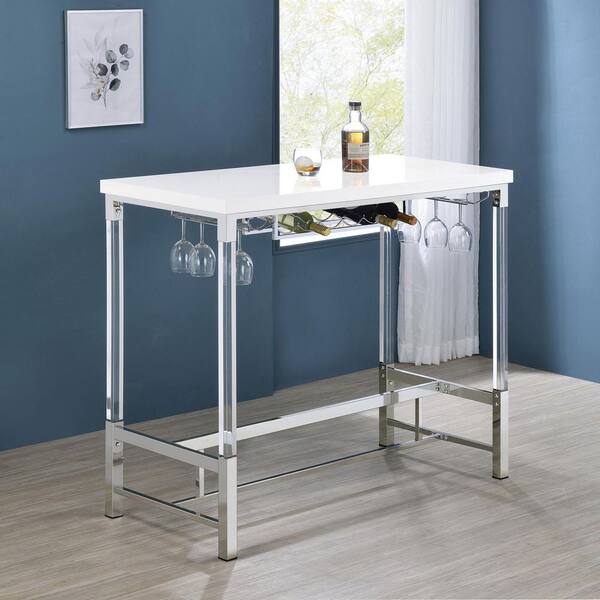 Coaster Norcrest White High Gloss Pub Height Bar Table with Acrylic ...
